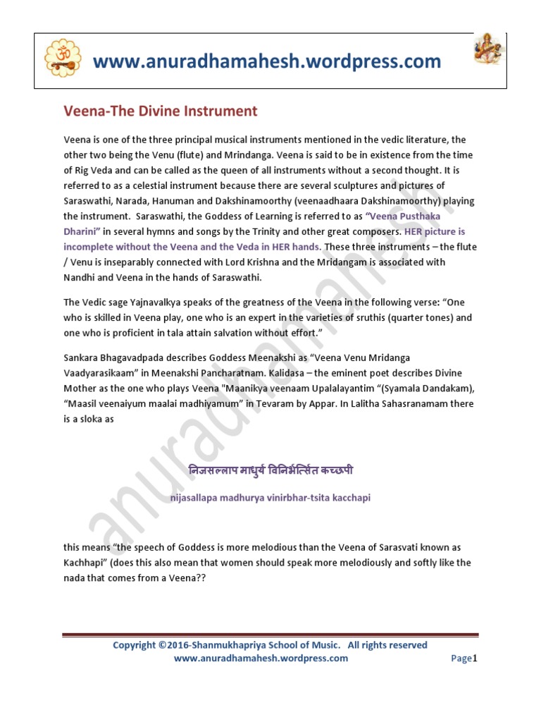 Veena The Divine Instrument | PDF | String Instruments | Yoga