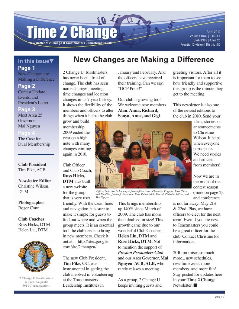 2 Change U Toastmasters Newsletter | PDF | Leadership