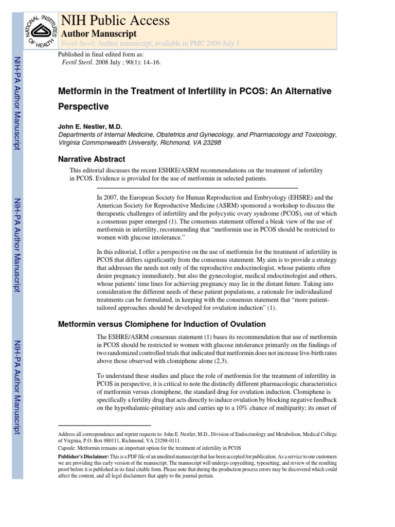 Reconsidering the Role of Metformin in Treating Infertility Associated ...