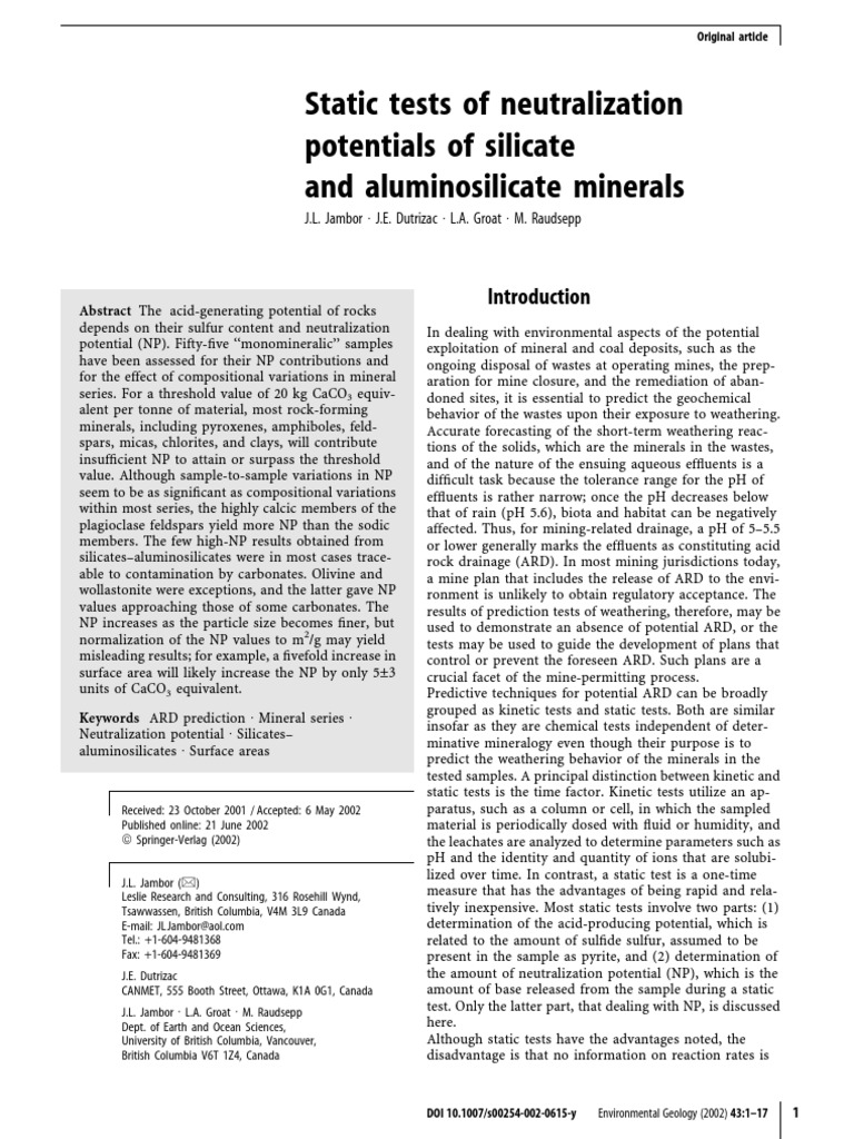Static Tests of Neutralization Potentials of Silicate | PDF | Minerals ...