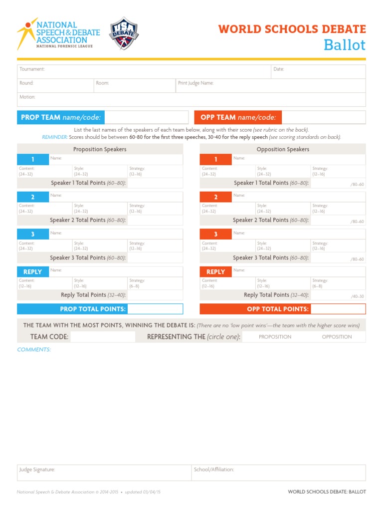 World Schools Debate Ballot | PDF | Human Communication | Psychological ...