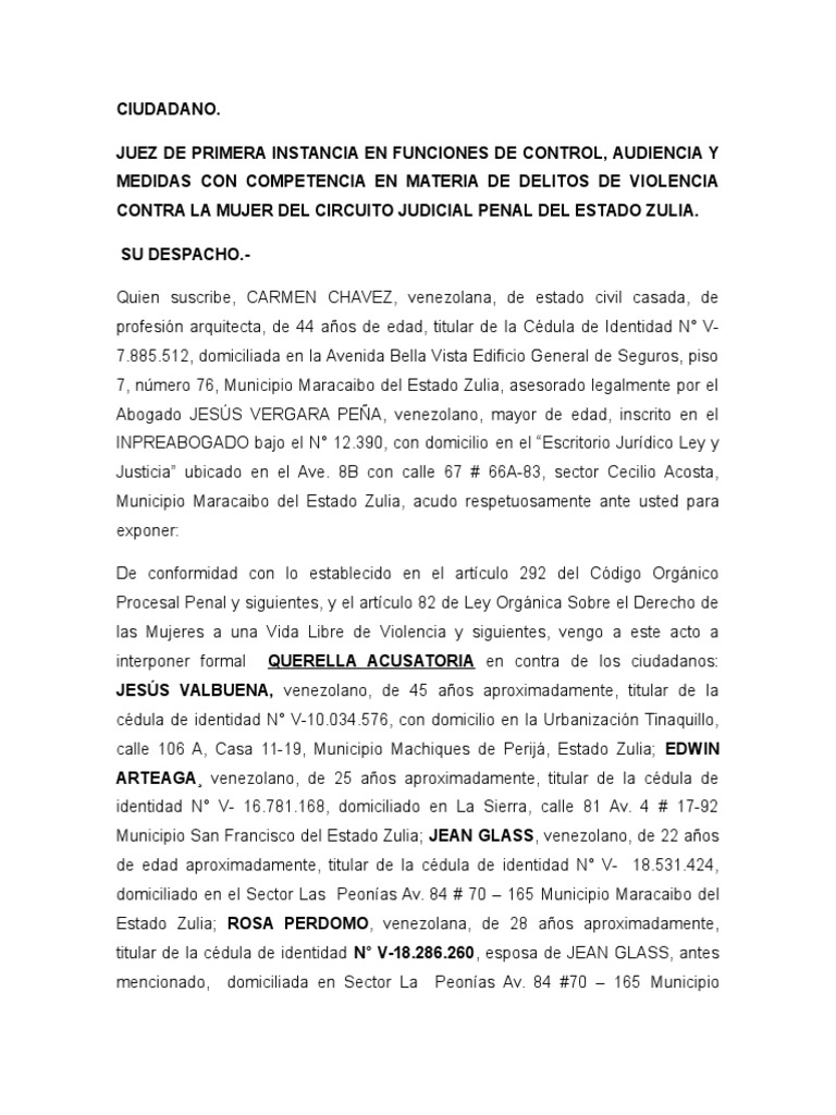 Querella Modelo | PDF | Violencia | Venezuela