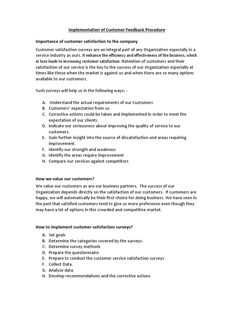 Customer Feedback Procedure Implementation | PDF | Survey Methodology ...