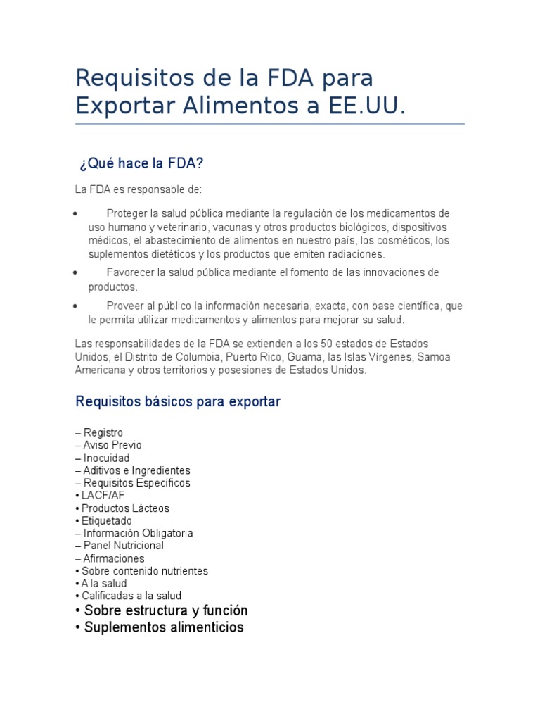 Requisitos de La FDA | PDF | Suplementos dietéticos | Administración de ...