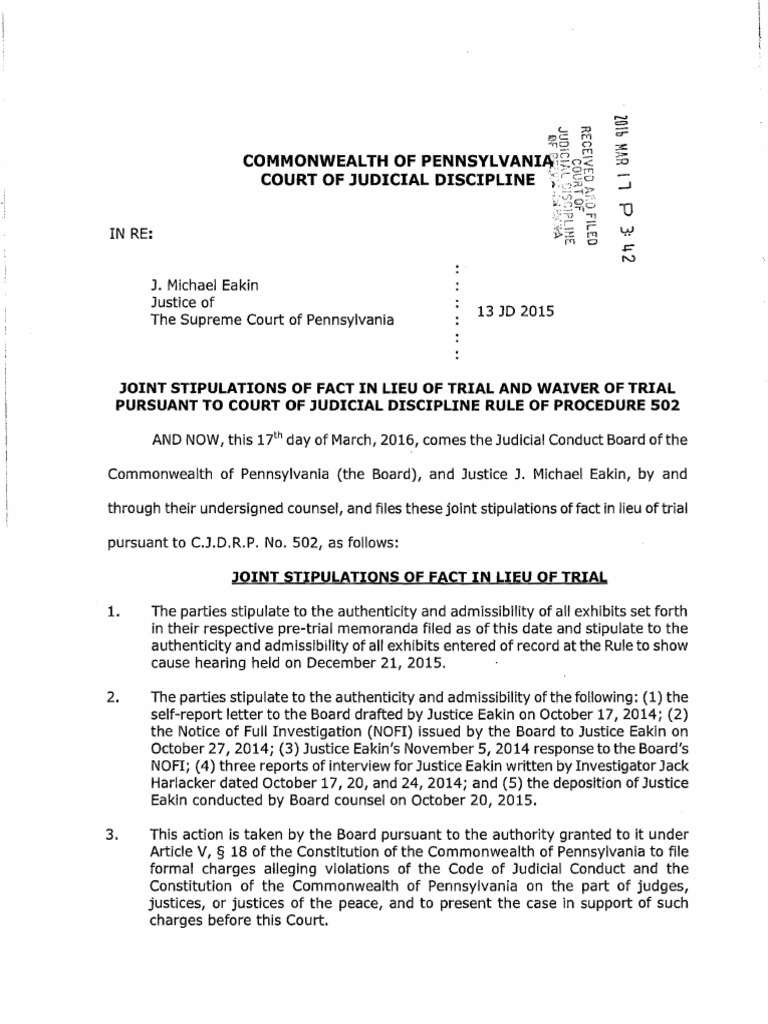 Joint Stipulations of Fact in Lieu of Trial and Waiver of Trial March ...