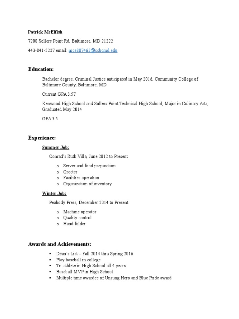 Patrick Mcelfish Csit 101 Resume | PDF