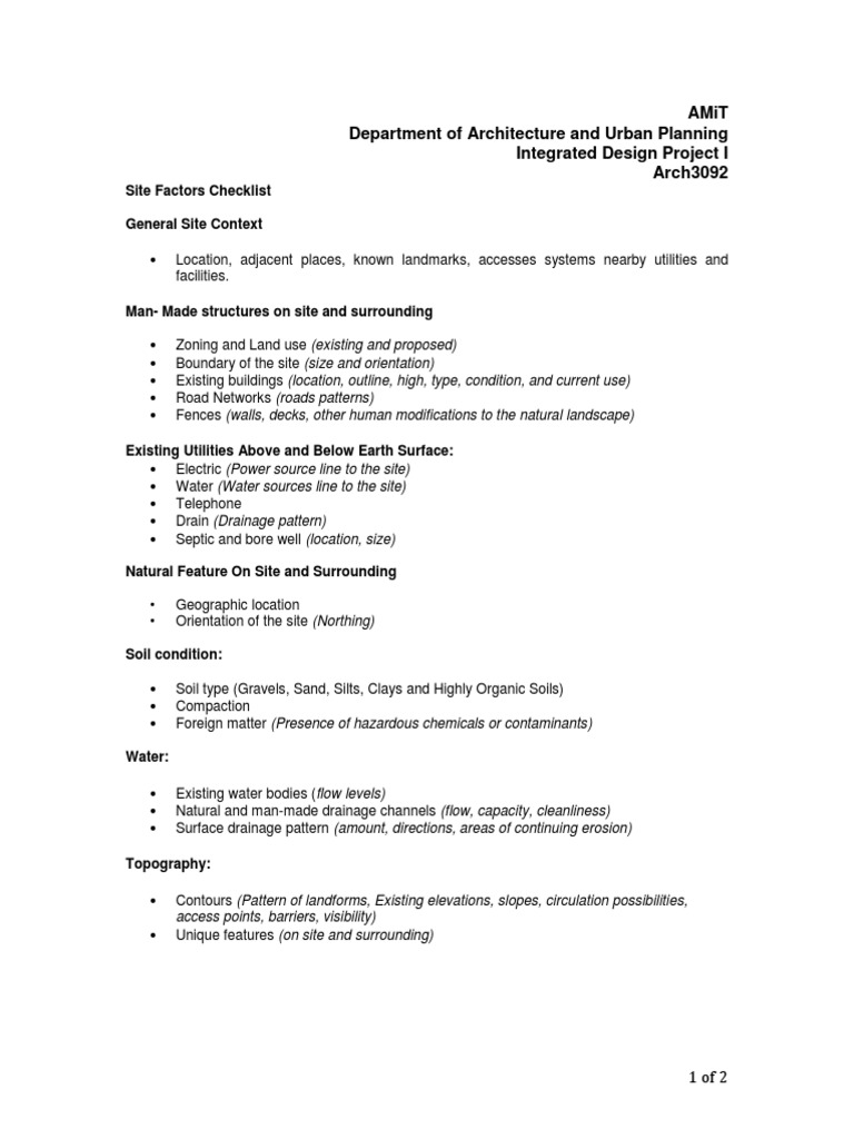 Site Analysis Checklist | Download Free PDF | Wound | Soil