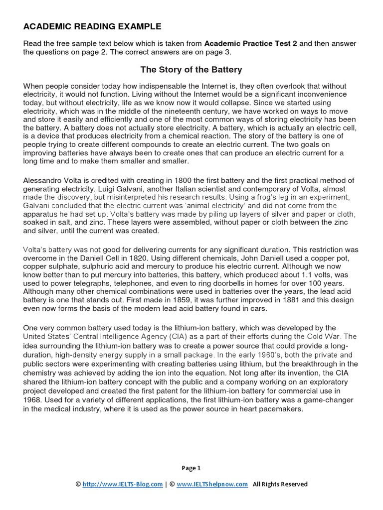 Academic Reading Sample | Download Free PDF | Battery (Electricity ...