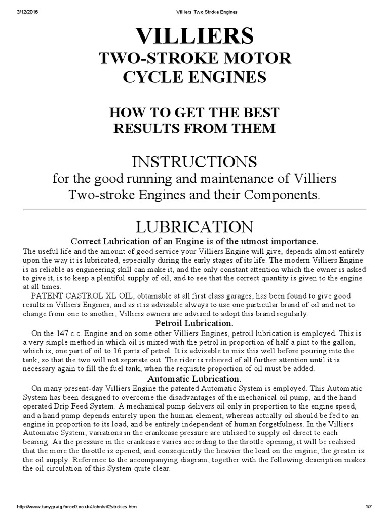 Villiers Two-Stroke Engine Maintenance Guide | PDF | Piston | Cylinder ...