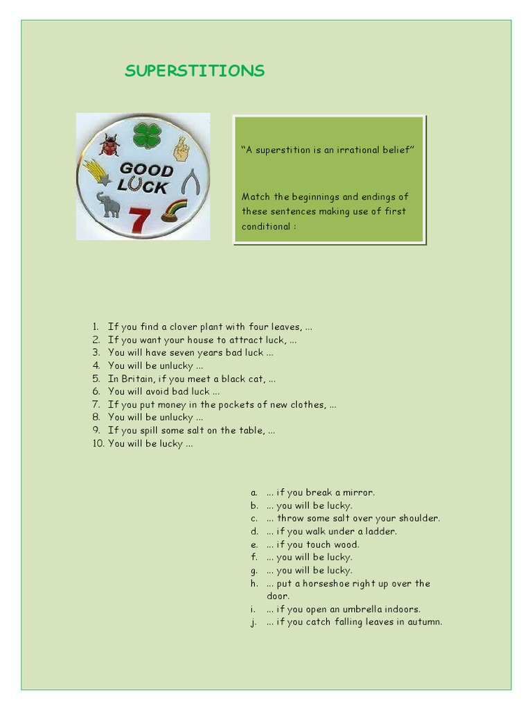 First Conditional Superstitions Worksheet | PDF