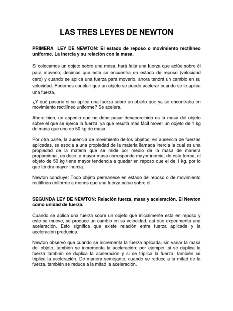 Las Tres Leyes de Newton | PDF | Masa | Las leyes del movimiento de Newton