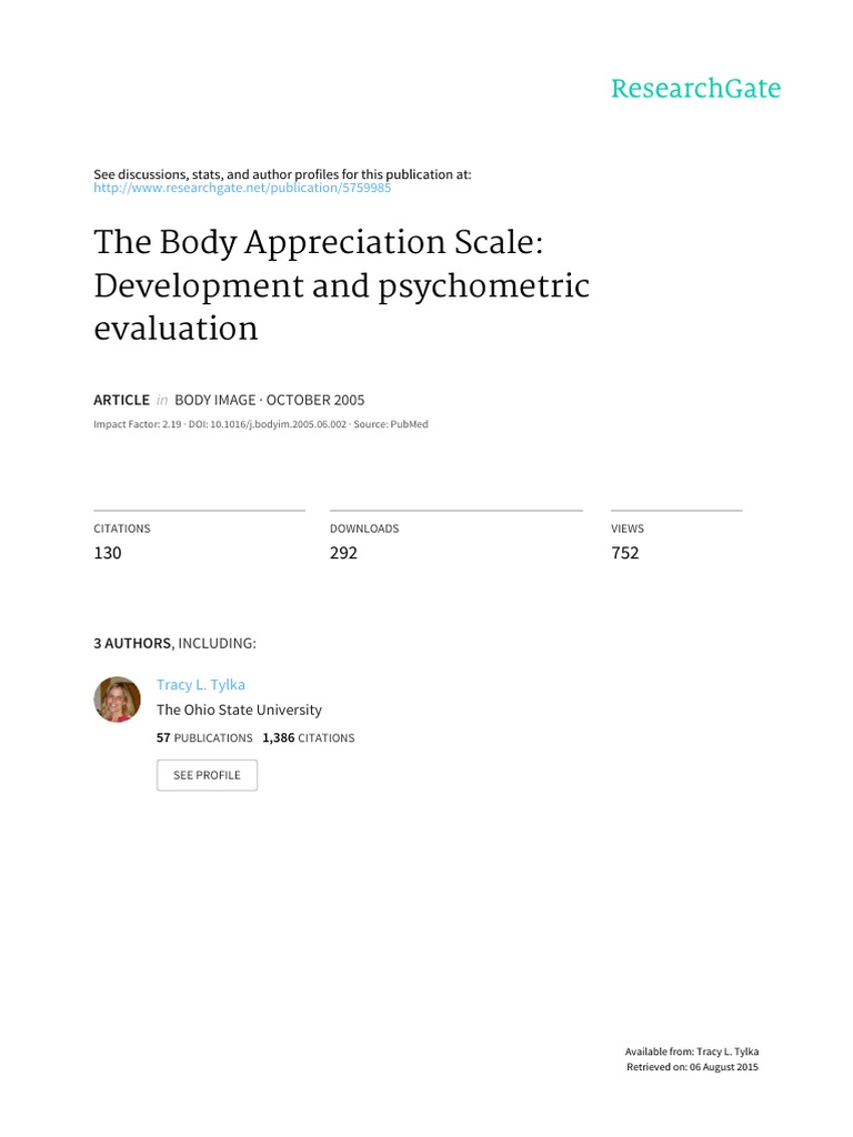 Body Appreciation Scale Development | PDF | Factor Analysis | Body Image