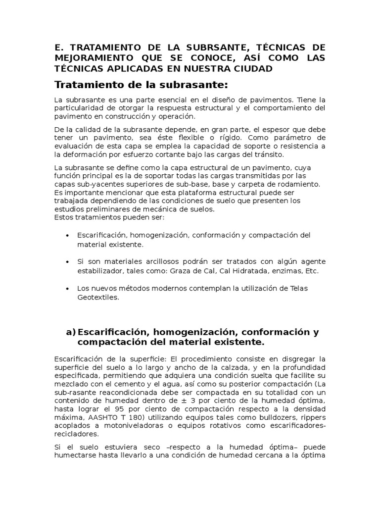 Tratamiento de Subrasante Tecnicas de Mejoramiento WW | PDF | Cemento ...