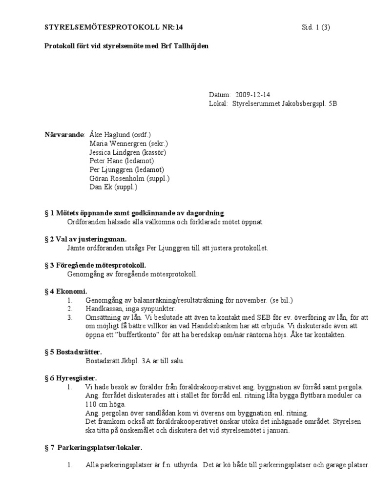 Styrelseprotokoll Nr. 14 | PDF
