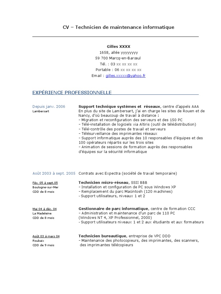 CV Technicien Maintenance Informatique | PDF
