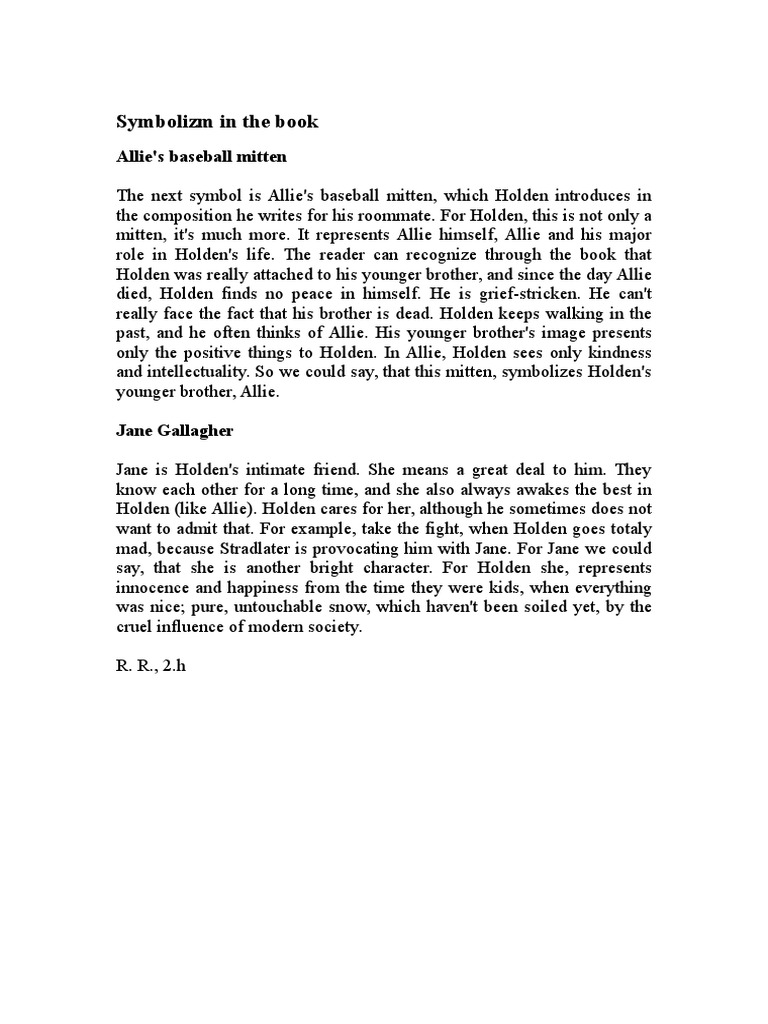 Catcher in The Rye Symbolism | PDF