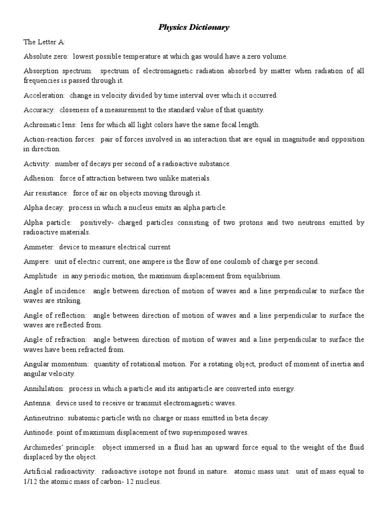 Physics Dictionary | PDF | Radioactive Decay | Atomic Nucleus
