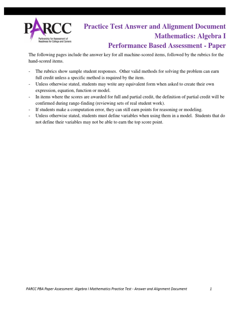 Algebra 1 Paper PBA Practice Rubric | PDF