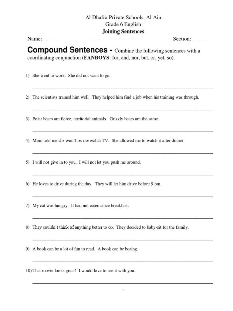 Joining Sentences Worksheet With Key | PDF | Leisure
