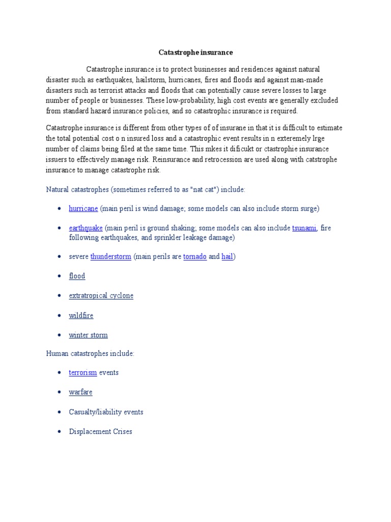 Catastrophe Insurance: Hurricane Earthquake Tsunami | PDF
