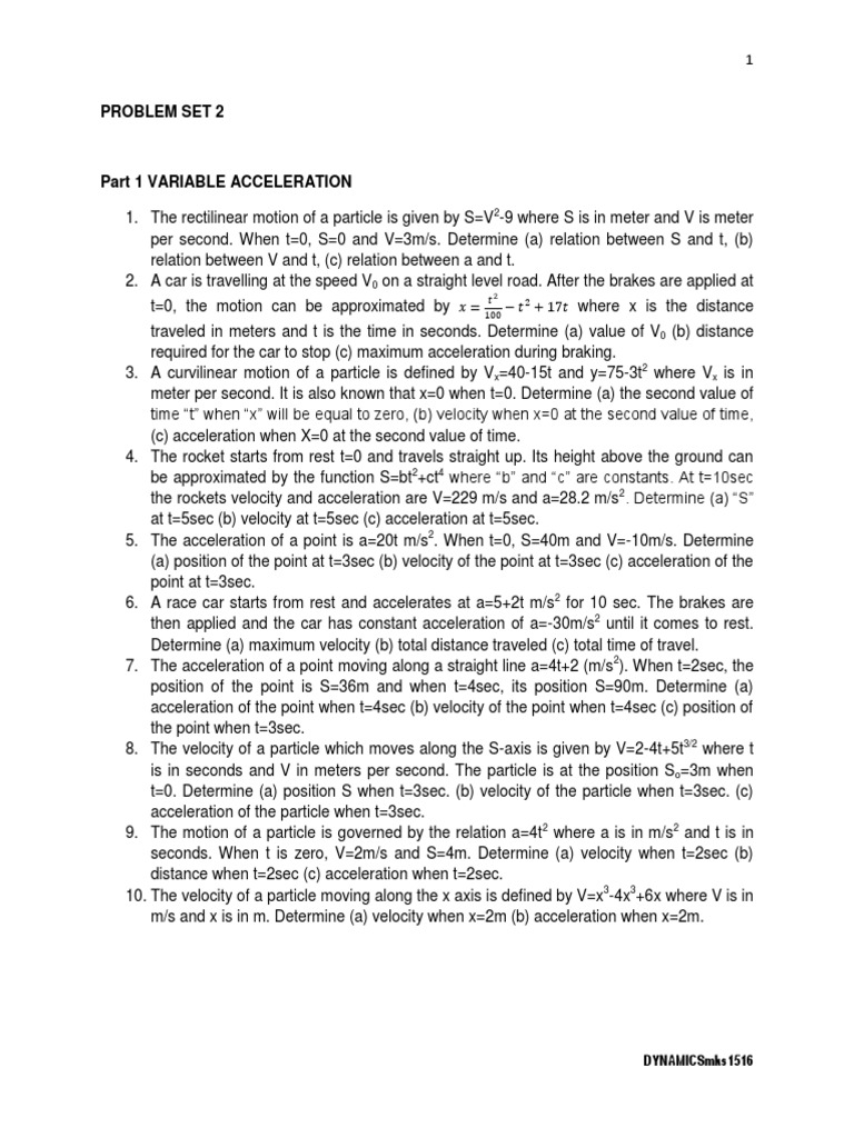 Variable acceleration and motion curve problems | PDF | Acceleration ...