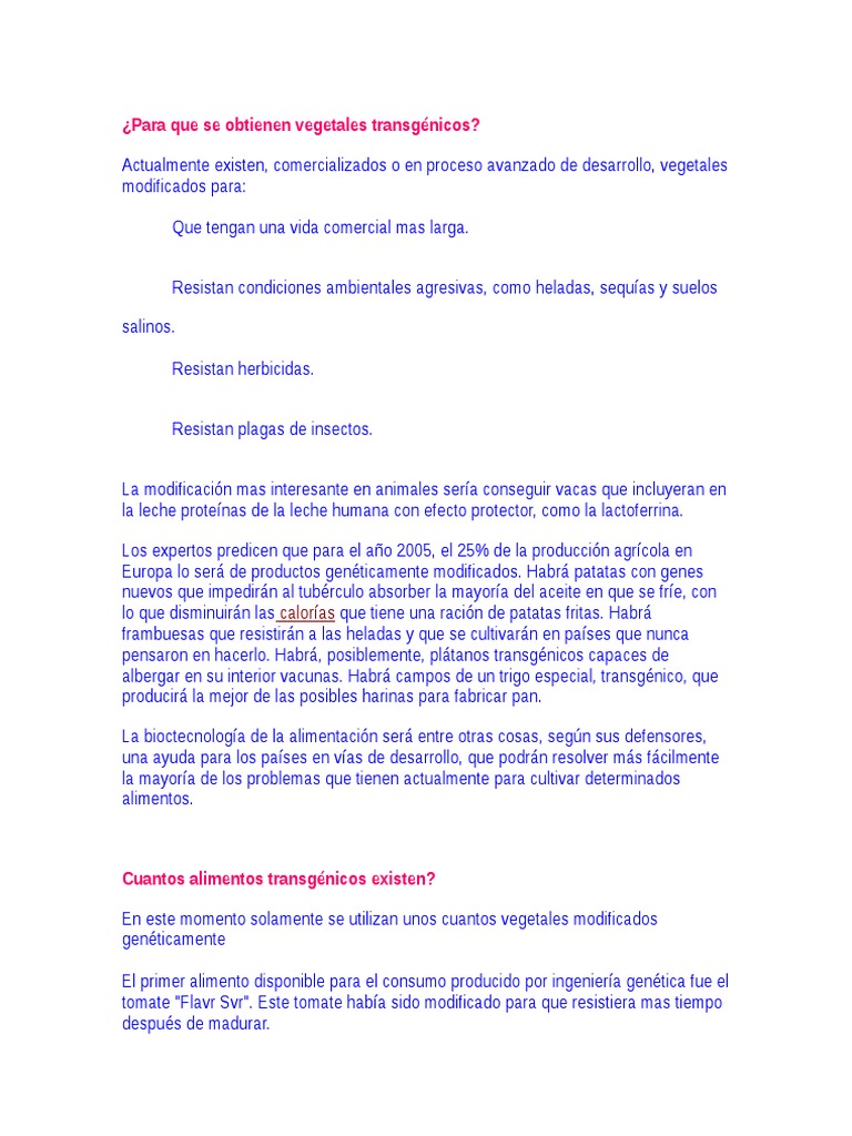 Beneficios y riesgos de vegetales transgénicos | PDF | Organismo ...