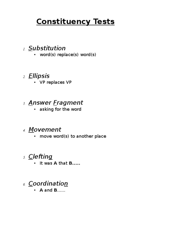 Constituency Tests in Syntax | PDF