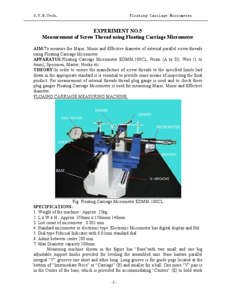 Metrology 2 Wire and 3 Wire Method Exp Manual PDF | PDF