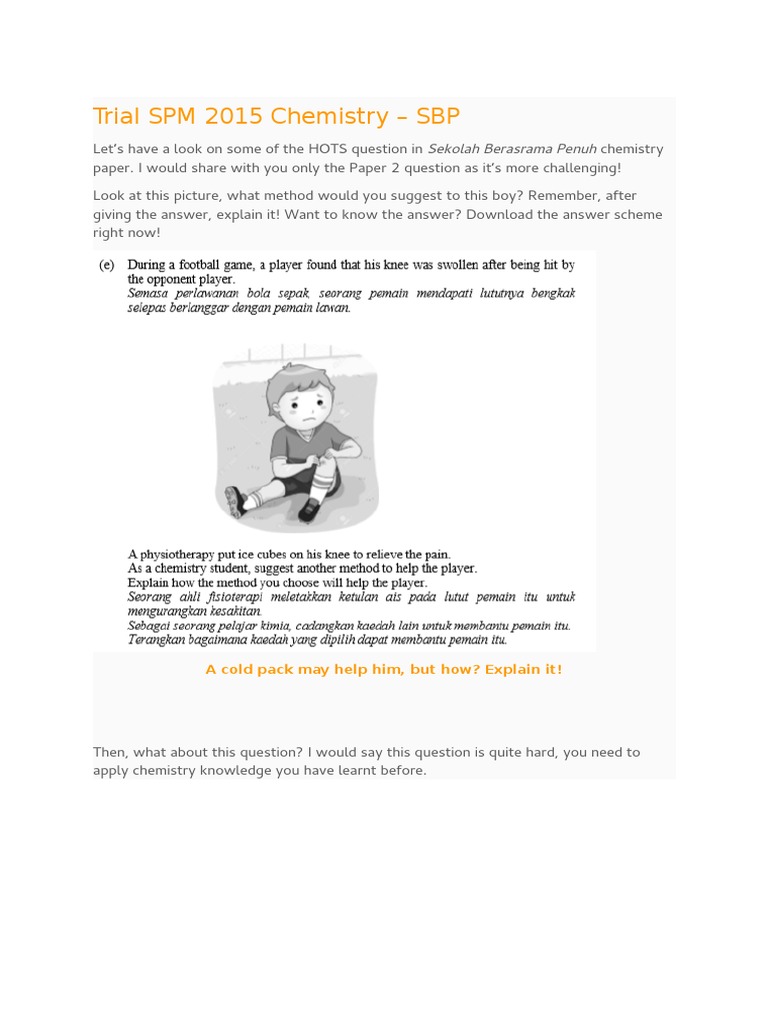 Trial SPM 2015 Chemistry - SBP: A Cold Pack May Help Him, But How ...