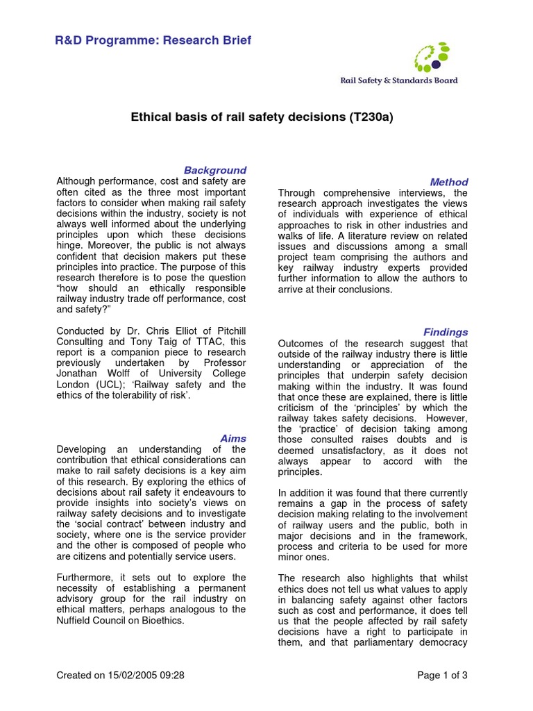 Ethical Basis of Rail Safety Decisions | PDF | Safety | Risk