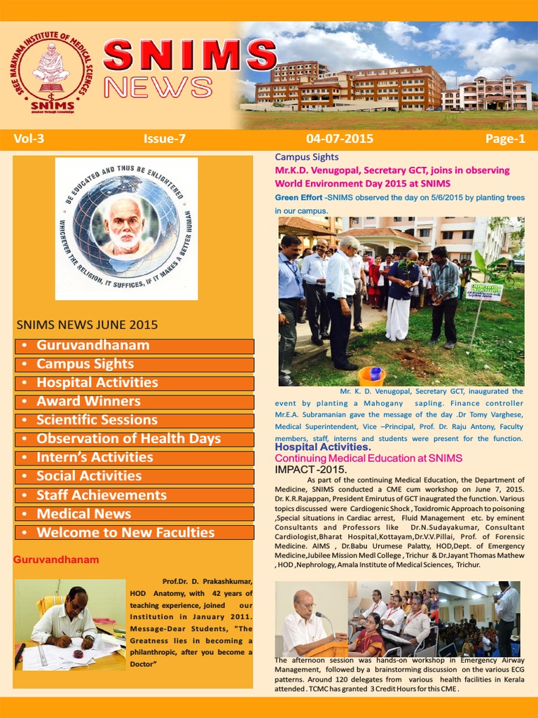 Snims News Vol 3 Issue 7 2015 | PDF | Stress (Biology) | Yoga
