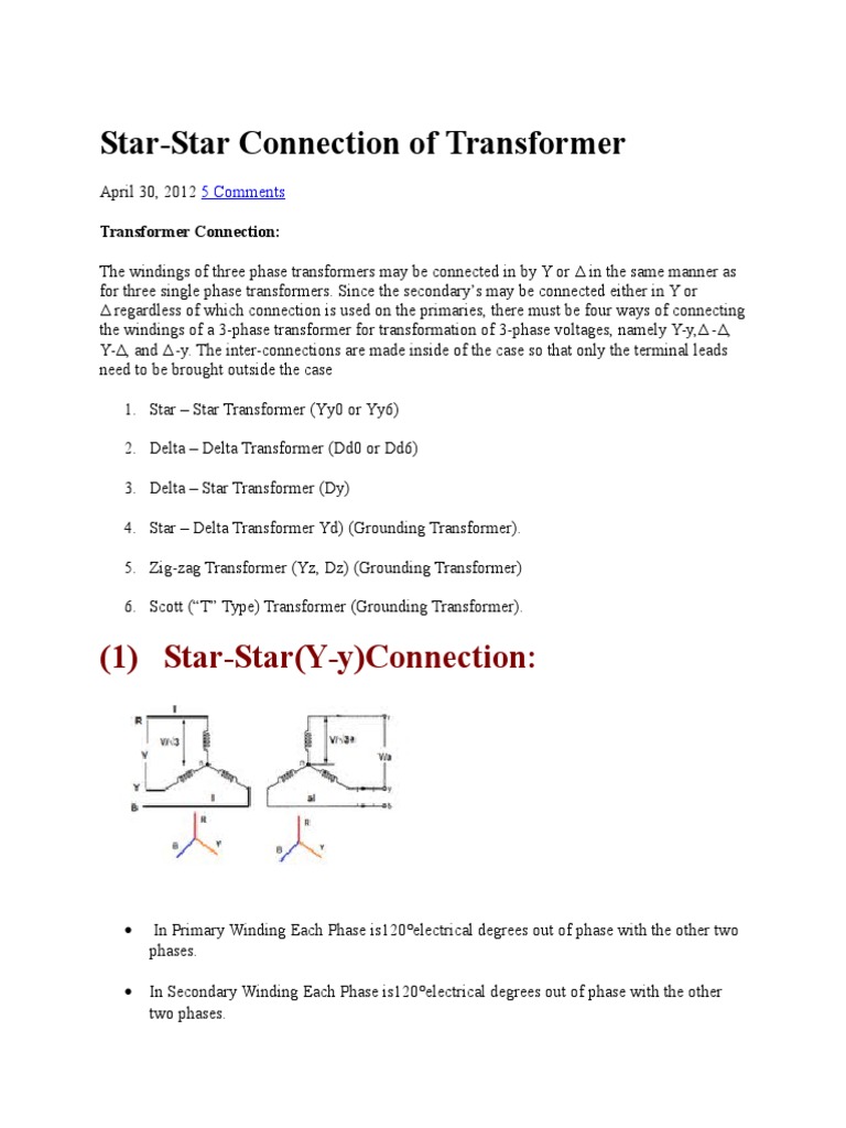 Star-Star Connection of Transformer | PDF | Transformer | Insulator ...