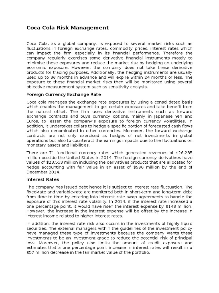 Coca Cola Risk Management | PDF | Hedge (Finance) | Derivative (Finance)