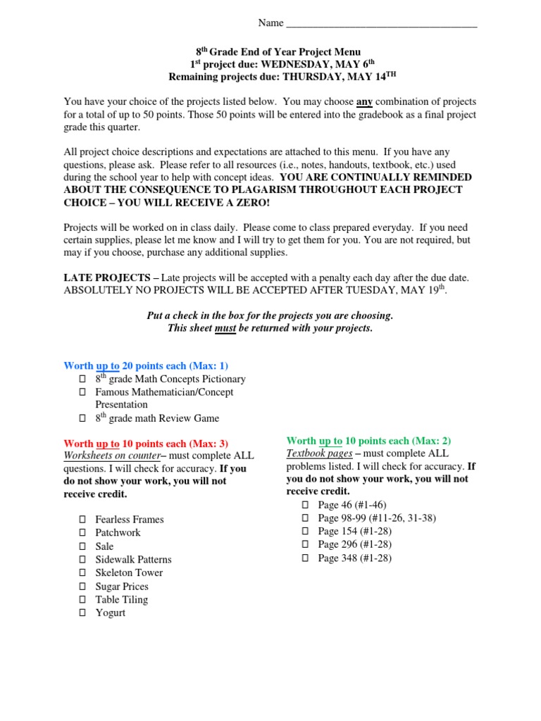 8th Grade End of Year Project | PDF | Square Root | Function (Mathematics)