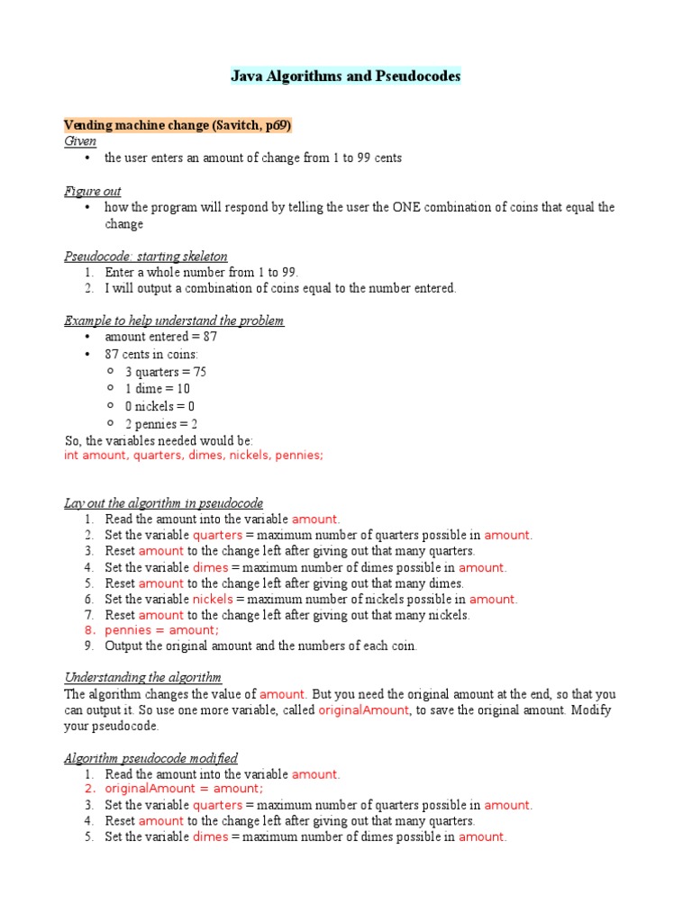Java Algorithm | PDF | Nickel (United States Coin) | Variable (Computer ...