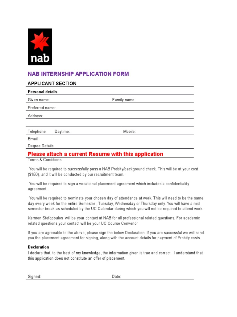 Application Form - Nab Internship | PDF | Academic Term | Business