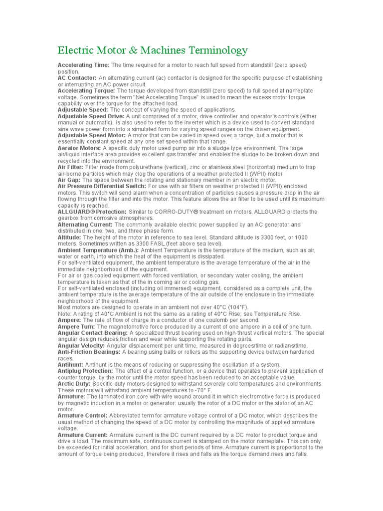 Electric Motor Terminology | Download Free PDF | Electric Motor | Rectifier