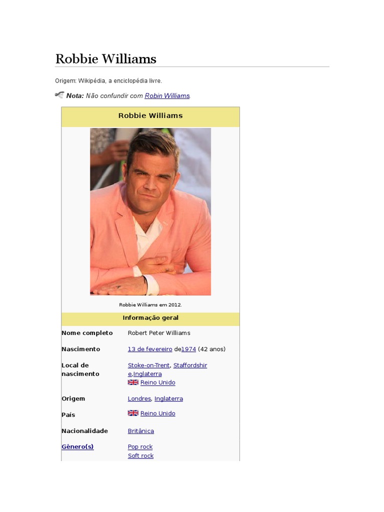 Robbie Williams | Download grátis PDF | Indústria da música ...