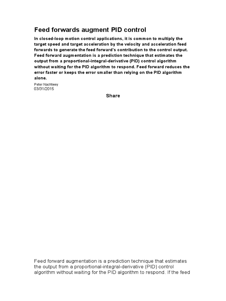 Feed Forwards Augment PID Control | PDF | Applied Mathematics | Systems ...