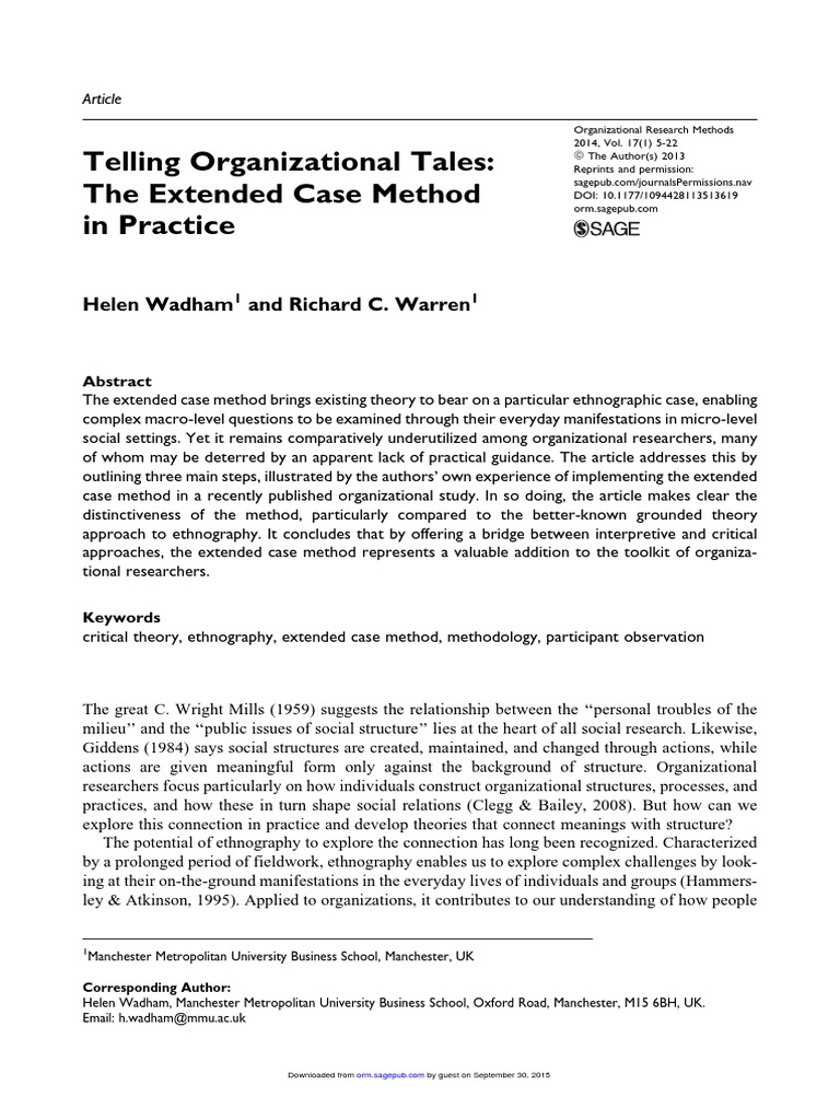 Wadham & Warren (2014) - Telling Organizational Tales: The Extended ...