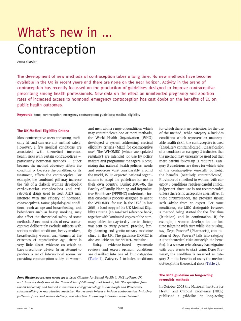 Contraception: What's New in .. | PDF | Birth Control | Women's Health