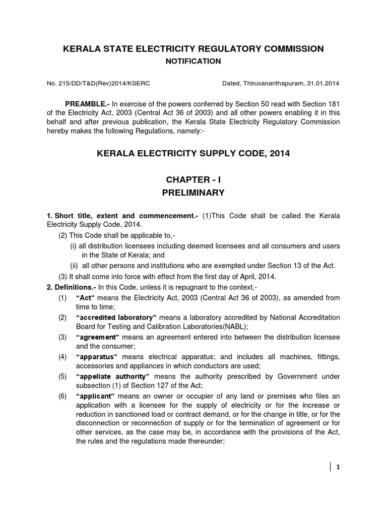 Kerala Electricity Supply Code 2014 | PDF