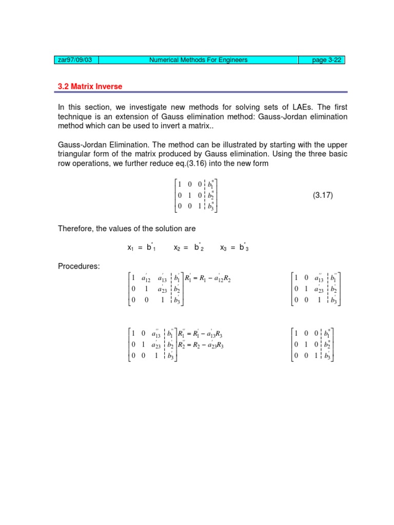 3.2 Matrix Inverse: Zar97/09/03 Numerical Methods For Engineers Page 3 ...
