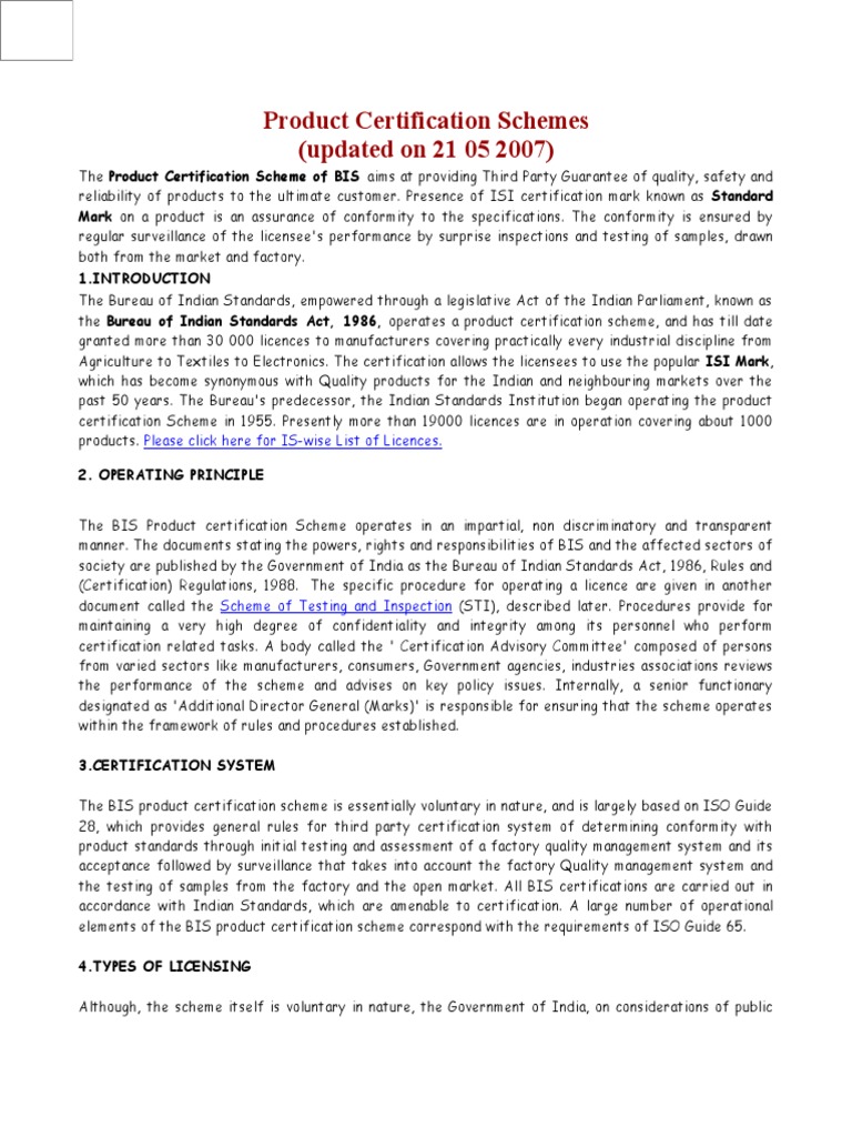 BIS Product Certification Overview | PDF | Business