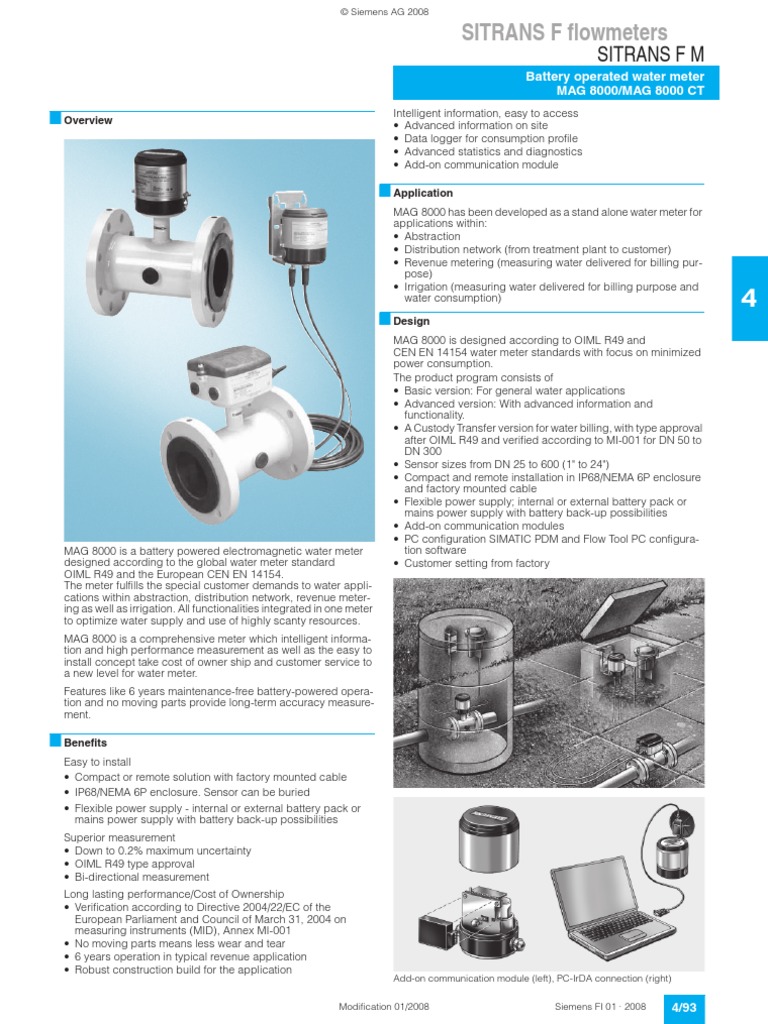 Data Sheet Siemens MAG 8000 | PDF | Flow Measurement | Calibration
