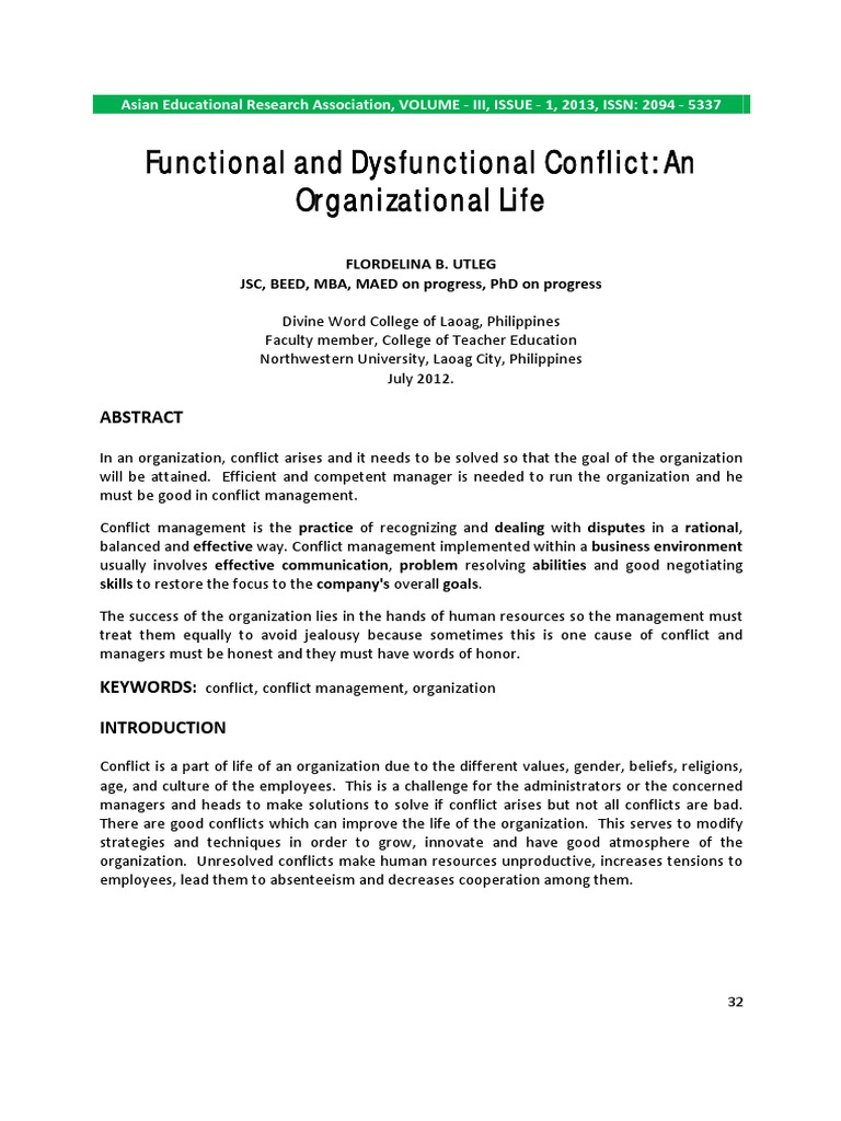 Functional and Dysfunctional Conflict An Organizational Life | PDF ...