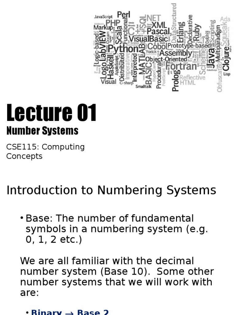 Number Systems: CSE115: Computing Concepts | PDF | Naming Conventions | Subtraction