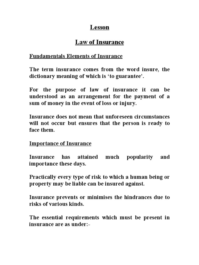 Lesson Law of Insurance | PDF | Insurance | Subrogation
