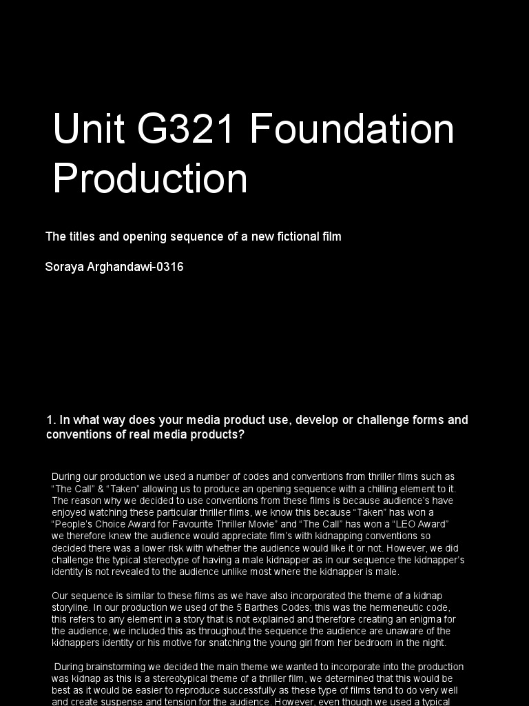 Unit G321 Foundation Production: The Titles and Opening Sequence of A New Fictional Film Soraya ...