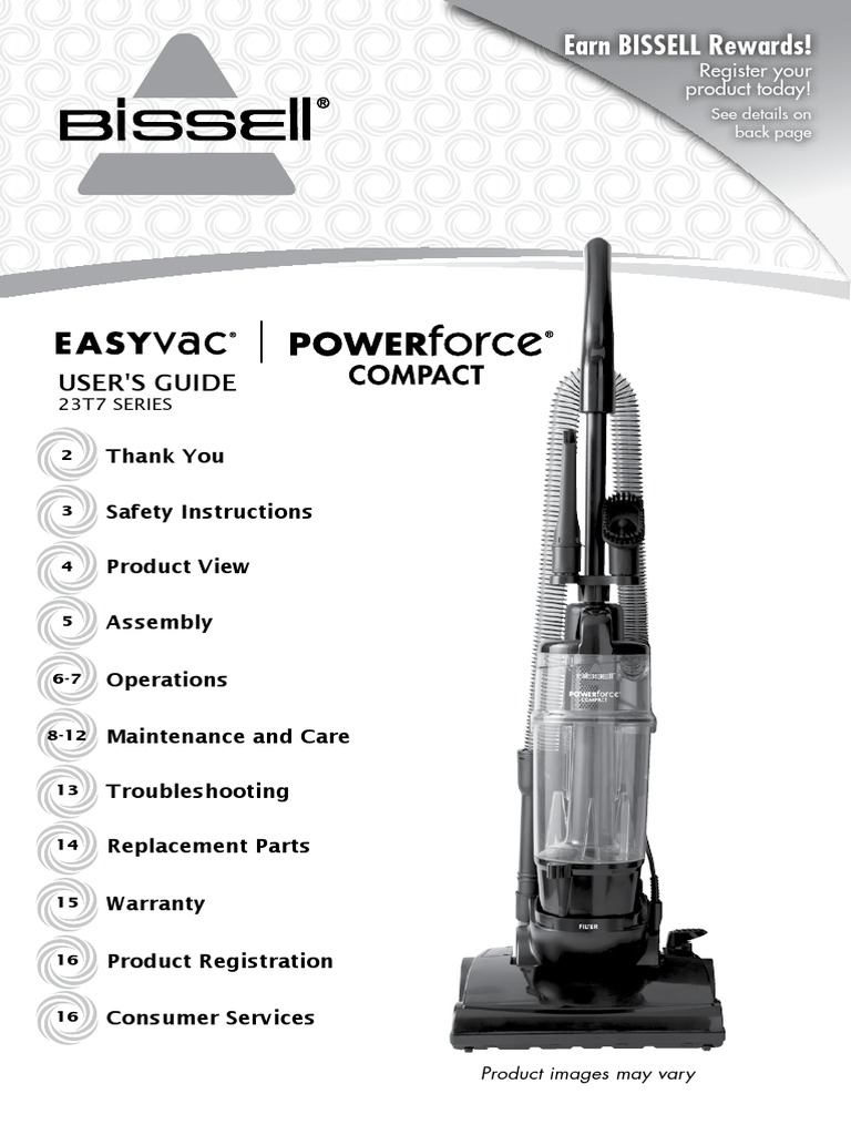 BISSELL User Guide Powerforce Compact Vacuum 23T7V | PDF | Vacuum Cleaner | Brush